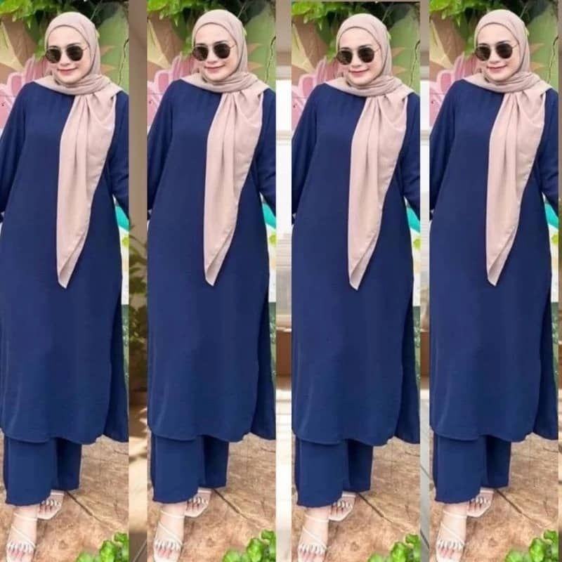 Muslimah Poket Baju Labuh dan Seluar long suit set with Poket Ironless ...
