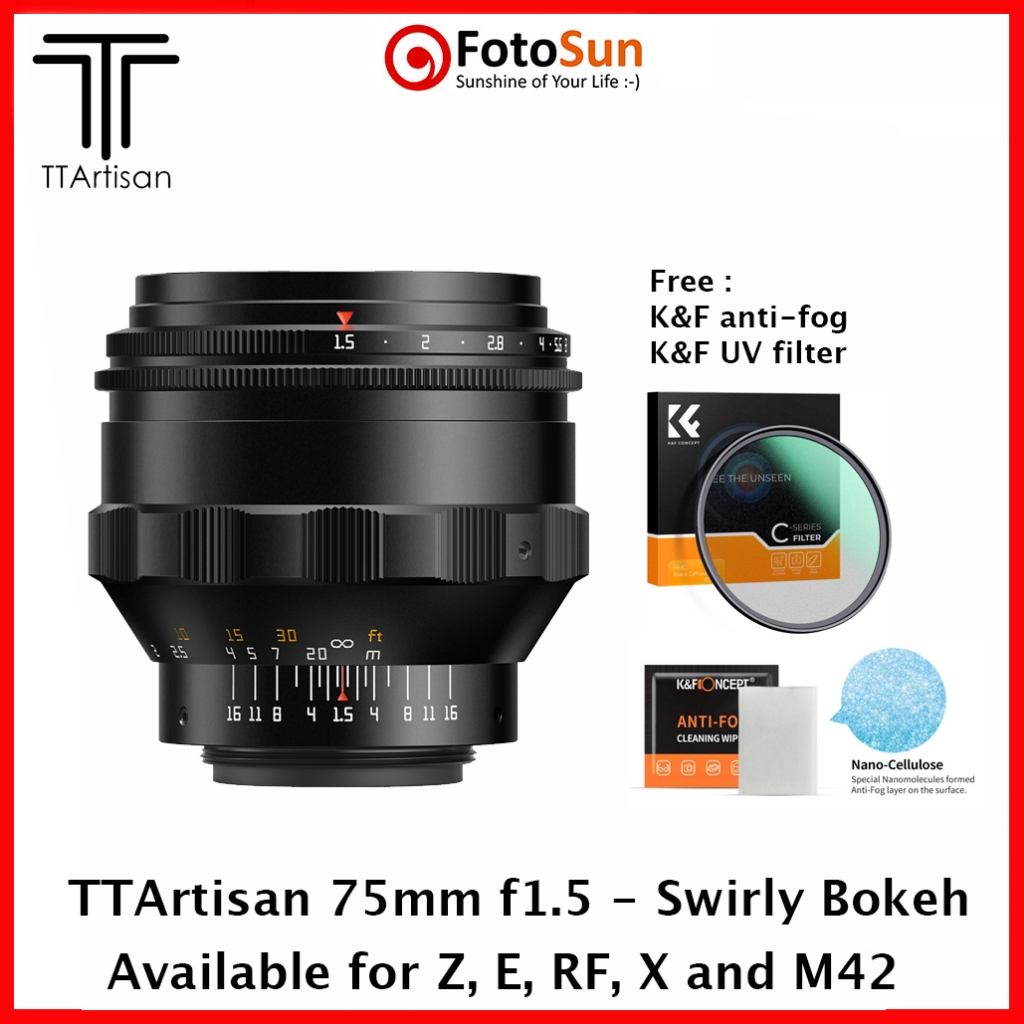 TTArtisan 75mm f1.5 Swirly Bokeh portrait lens for Sony, Canon, Nikon, Leica, Fuji | Shopee Malaysia