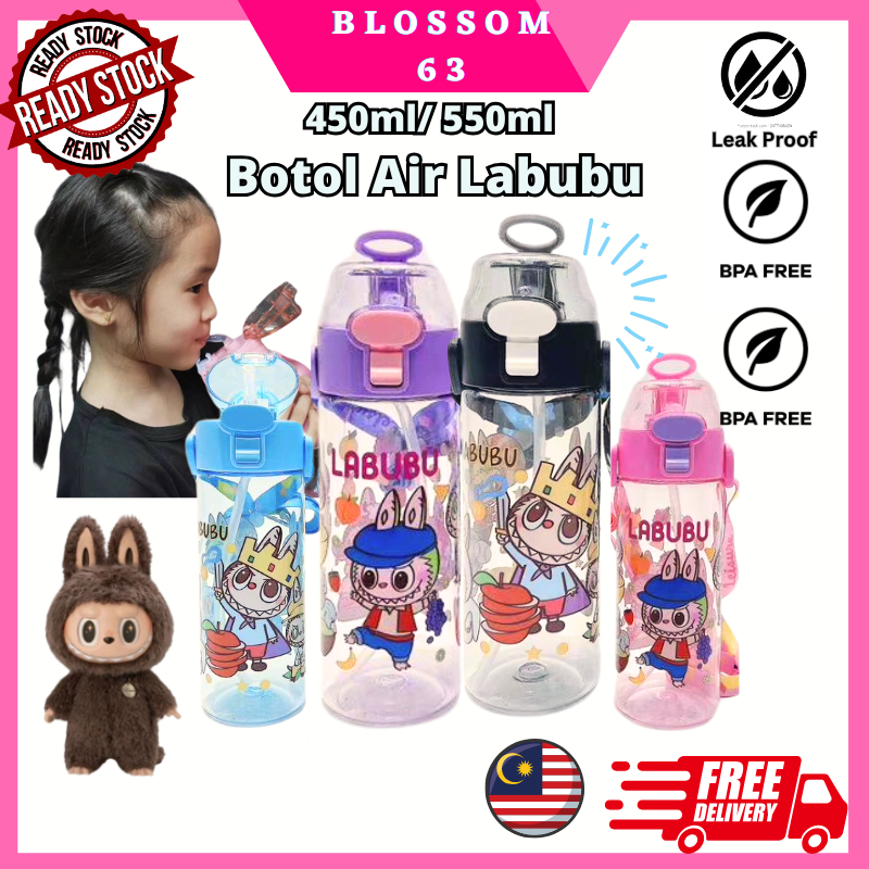 550ml/450ml Botol air Labubu Bottle Water Bottle Kids Tritan BPA Free Botol Air Budak School ...