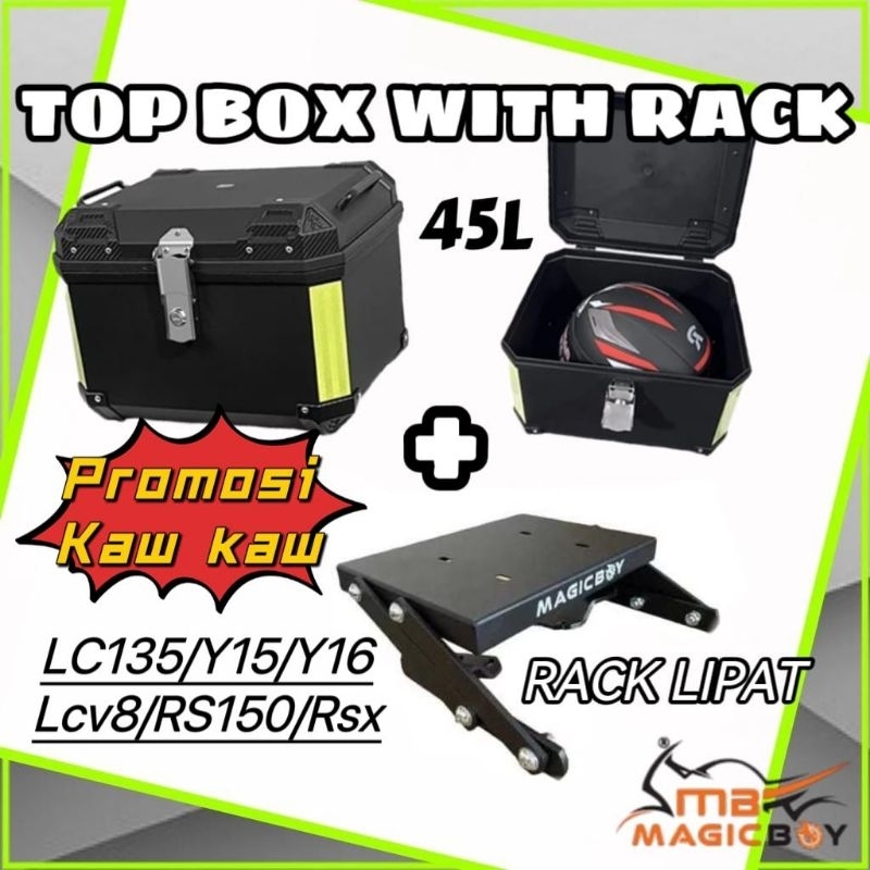 45L TOP BOX ABS + RACK LIPAT MAGICBOY LC135 Y15 Y16 LCV8 RS150 RSX150 ...