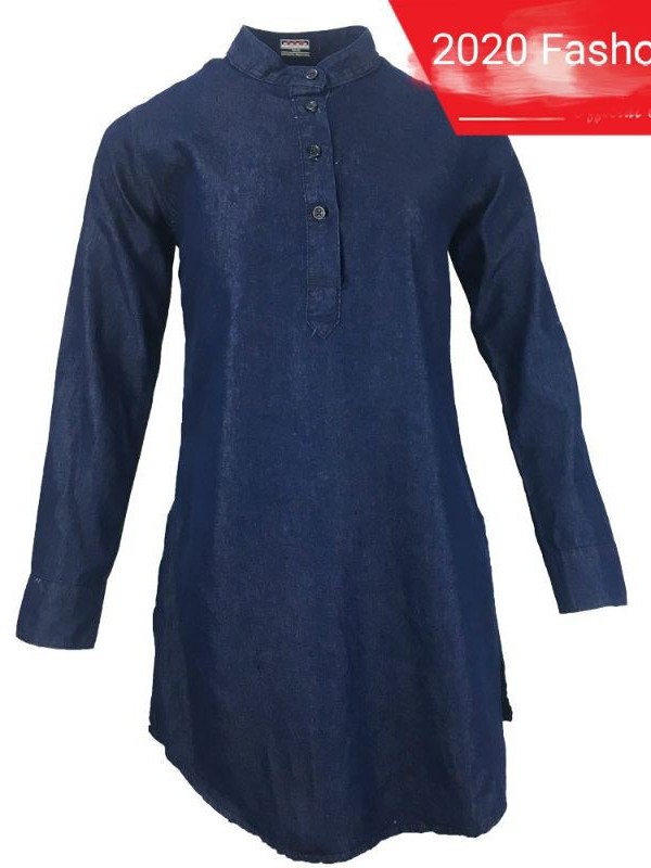🔥Denim Baju Muslimah🔥Women Muslimah Shirt Long Sleeve Denim Blouse ...