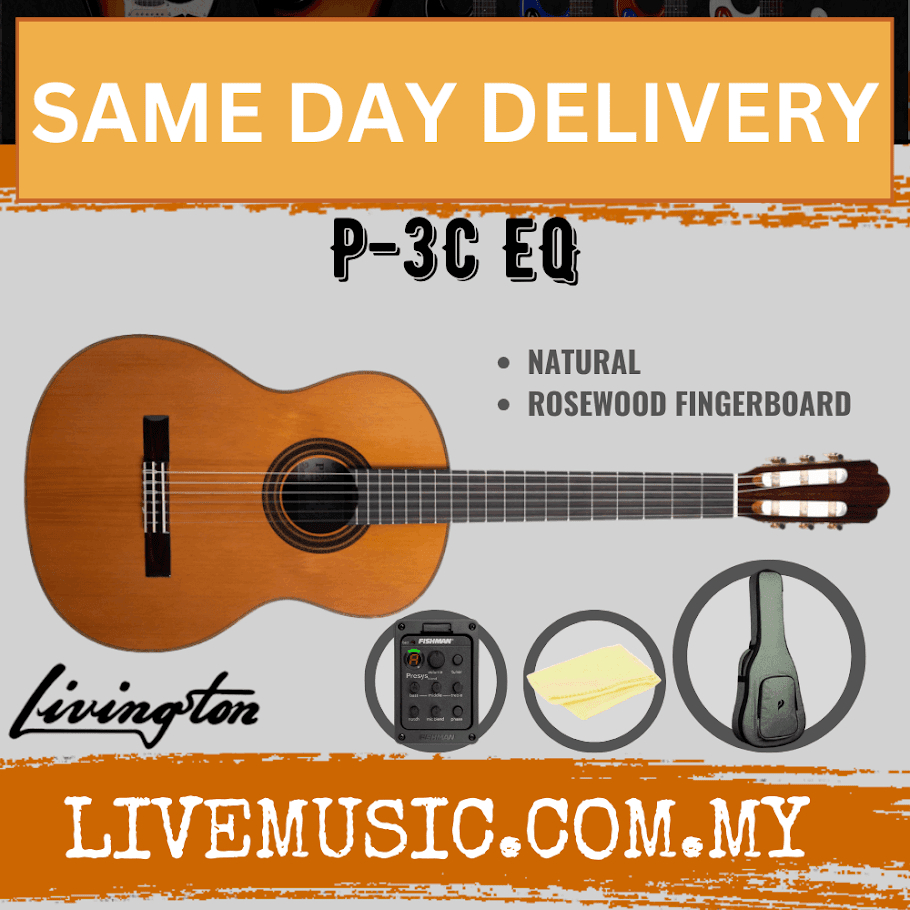 Livingston P-3C EQ 39" Solid Cedar Top Classical Guitar, Rosewood FB, Natural ( P 3C P3C ...