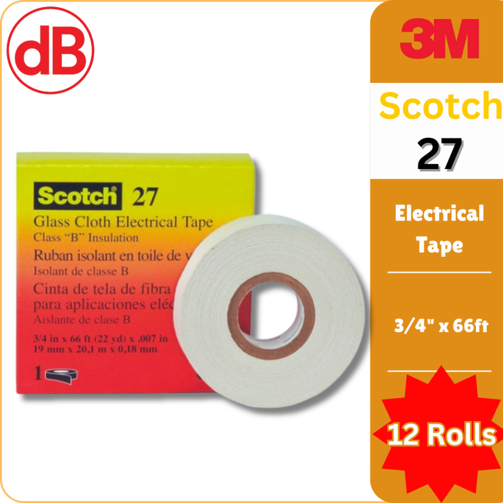 3M Scotch 27 - Glass Cloth Electrical Tape (19mm) ( 12 Rolls) | Shopee Malaysia