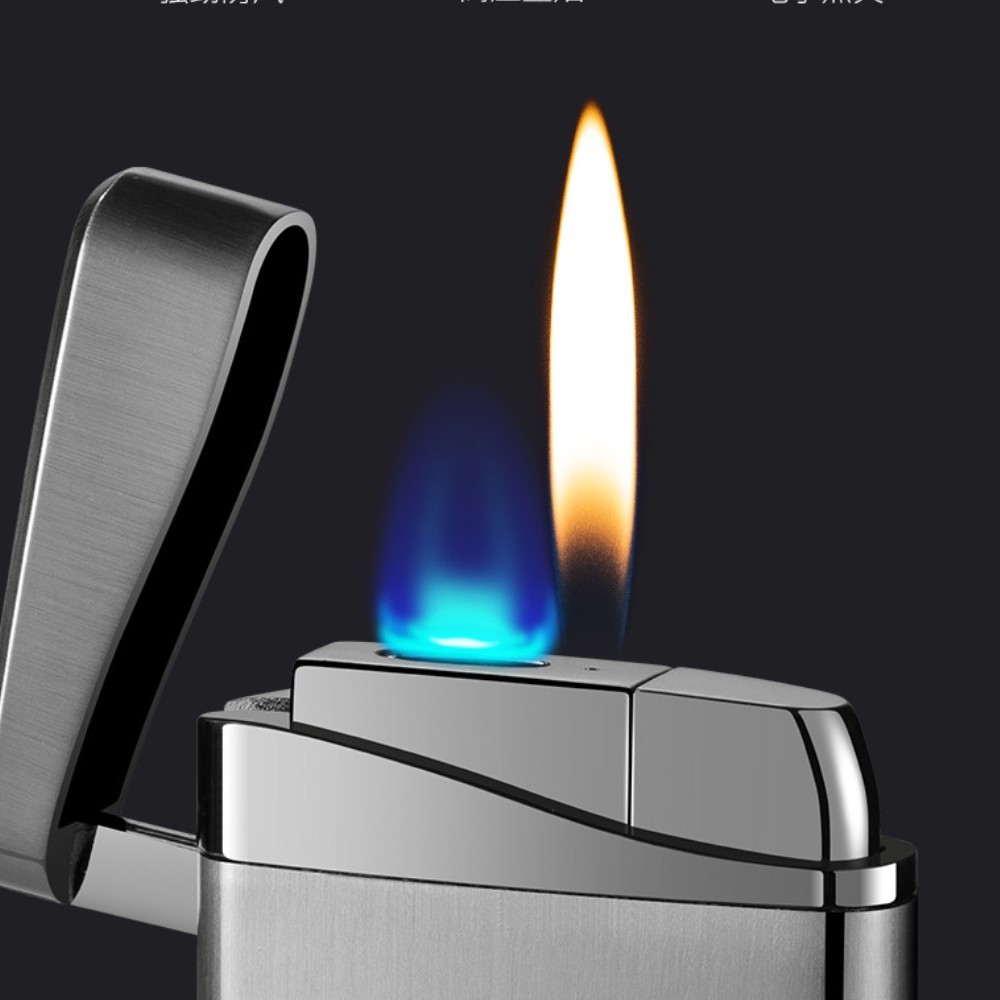 Elegant Slim Soft and Flat Jet Blue Flame Butane Gas Refillable Lighter ...