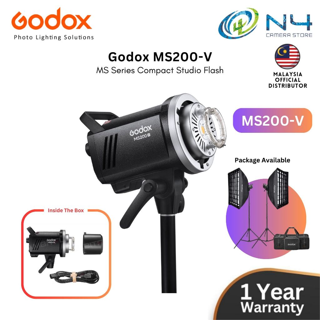 Godox MS200V 200W Compact Studio Strobe Flash Light,GN53 0.1-1.8S ...