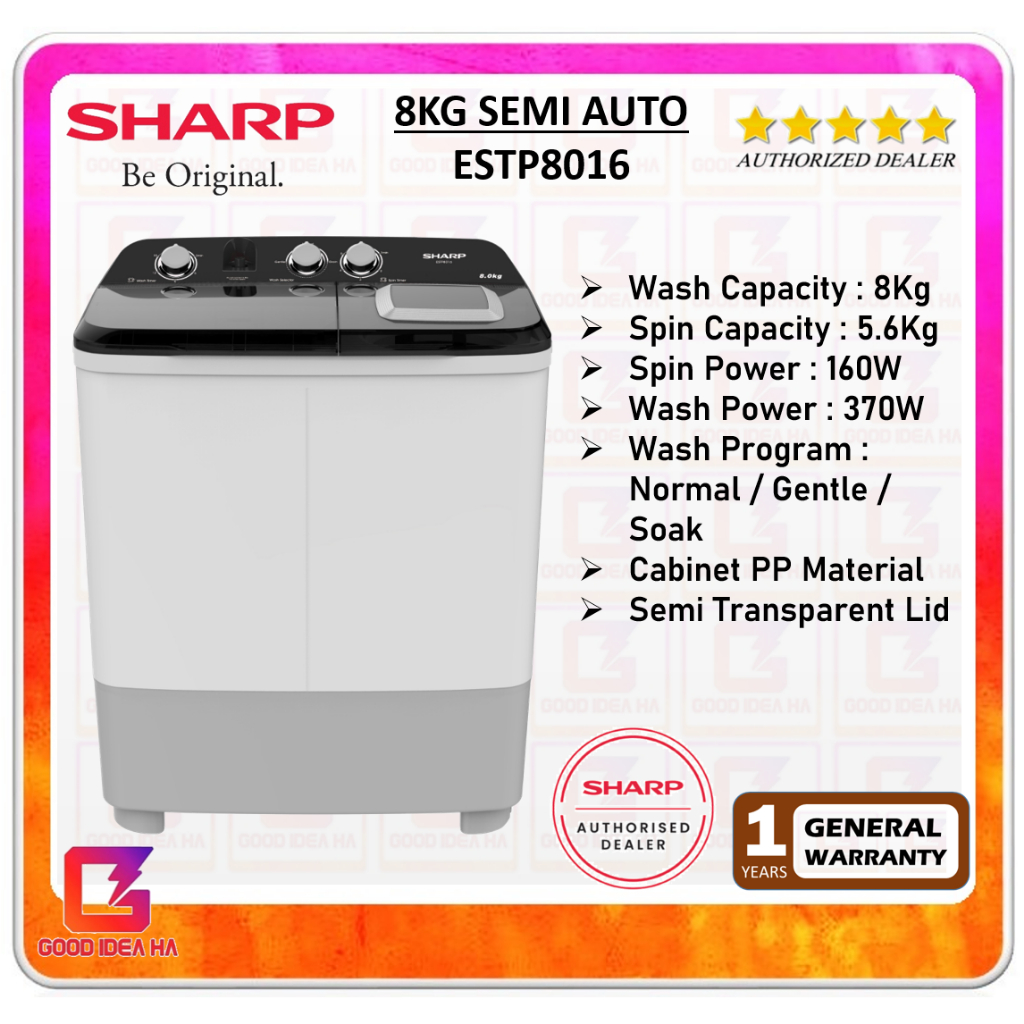 【NEW MODEL】Sharp 8KG Semi Auto Series Washing Machine ESTP8016 | Shopee ...