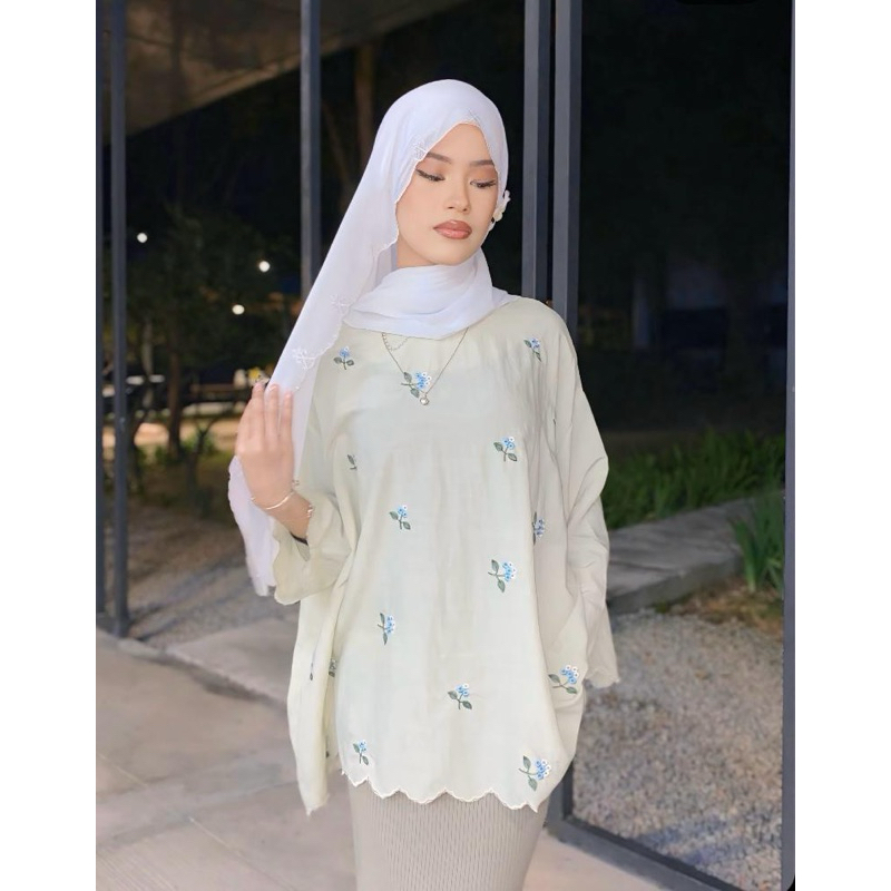 Baggy Blouse With Sulam Floral and Sulam Wave(BD40406) | Shopee Malaysia