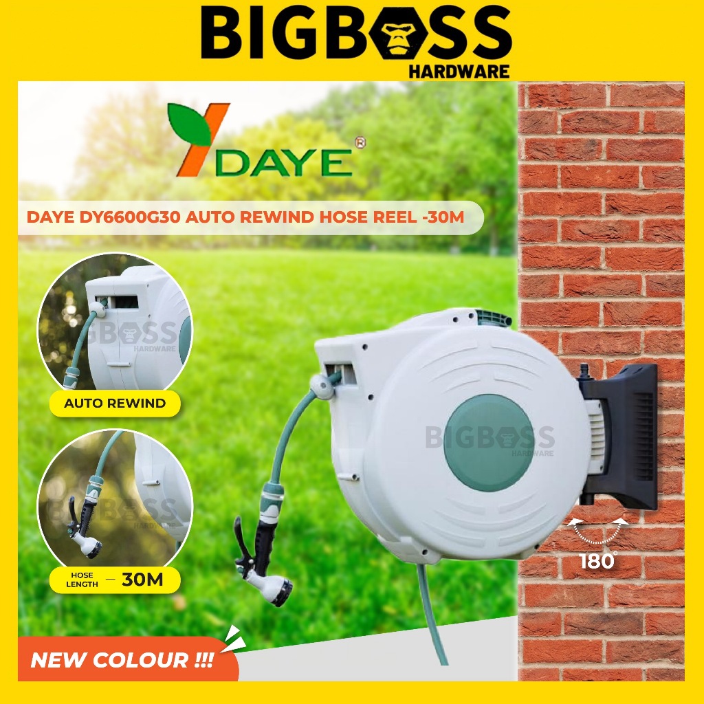 DAYE 30m Auto Rewind Roll-up Retractable Garden Wall-mounted Water Hose ...
