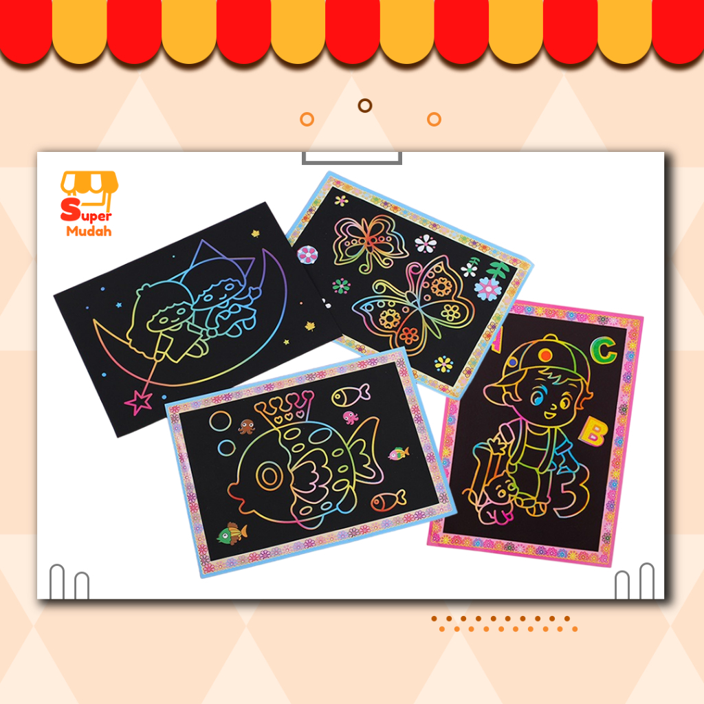 2in1 Dwi Sisi Kad Seni Gores Ajaib Reka bentuk Bercetak Kertas Mewarna ...