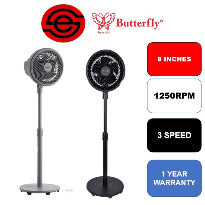 Butterfly 8 Inch Copper Motor Stand Fan - BSF-8031 (BLACK/GREY ...