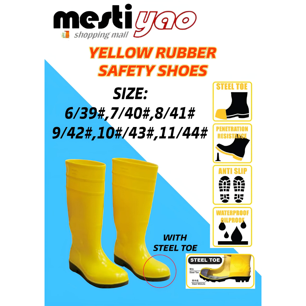 Yellow Rubber Safety Shoes / Kasut Boot Kuning / Rain Boot / Kasut ...