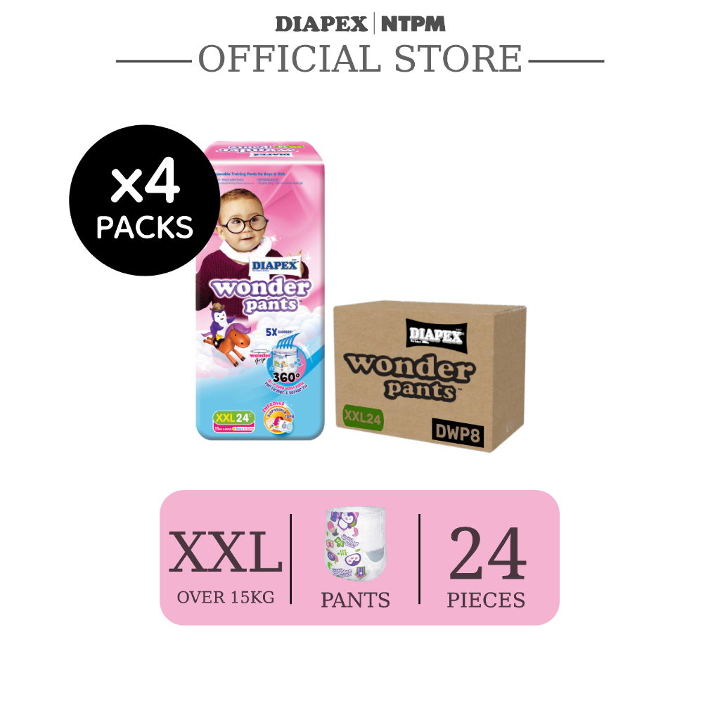 Diapex Wonder Pants Jumbo Pack XXL Size 24S x 1CTN - [FREE DIAPEX ...