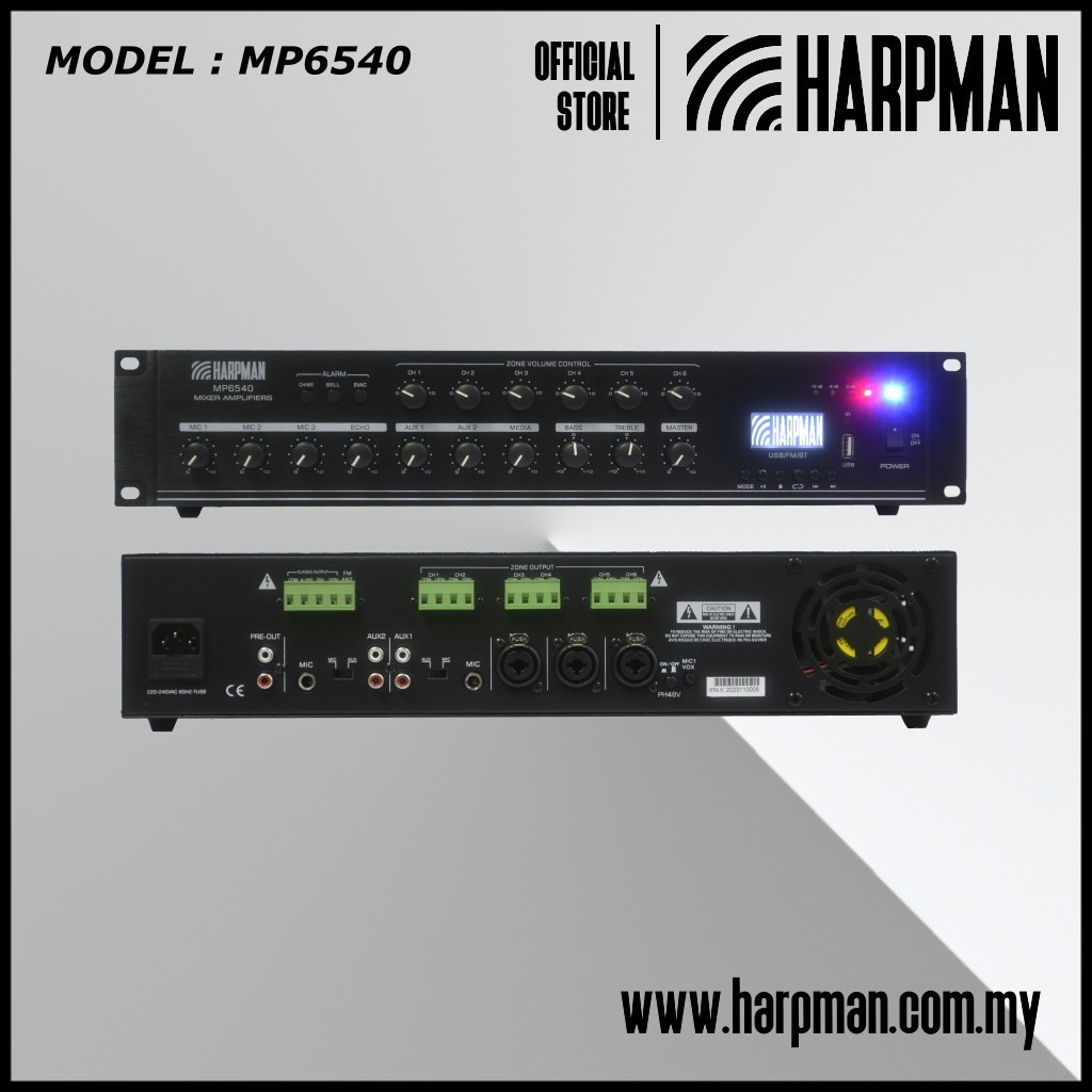 HARPMAN MP6540 400W 6 ZONE 5 MIC INPUTS MIXING AMPLIFIER with USB / BLUETOOTH | Shopee Malaysia