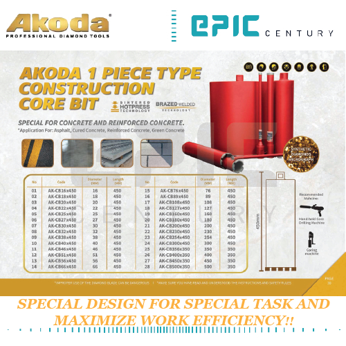 AKODA ONE PIECE CORE BIT (CONSTRUCTION GRADE) 16-230MM | Shopee Malaysia