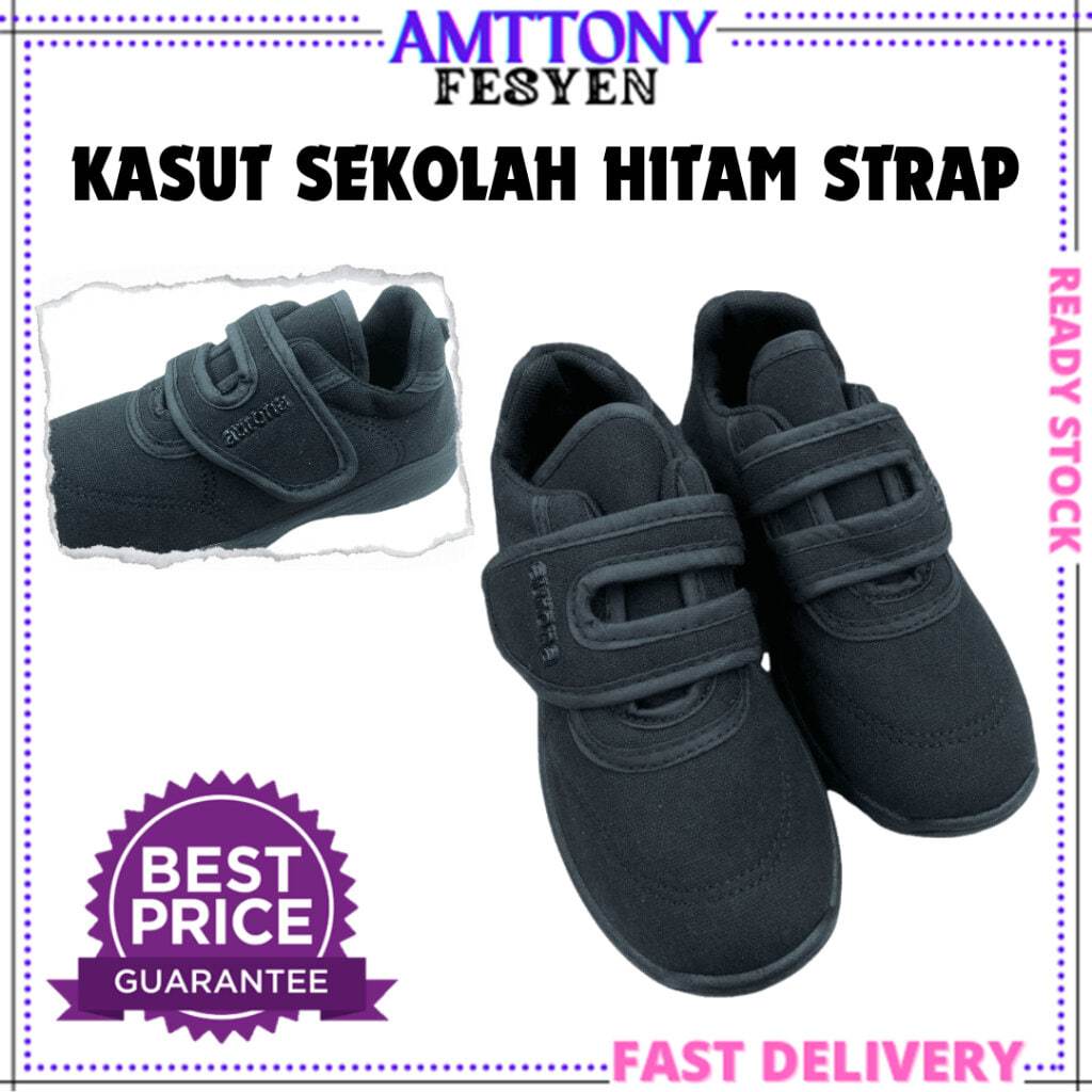 AMT Kasut Hitam Sekolah Strap Aurona Size 29-36 / Kasut Hitam Strap B ...