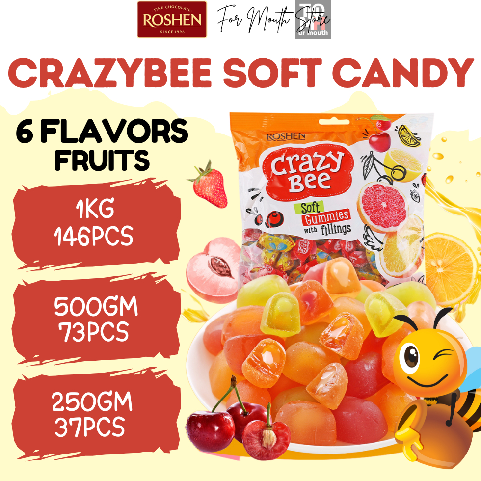 250/500/1kg ROSHEN Crazy Bee Jelly Candy Gula-Gula Viral Gummy Halal Candy Crazy Bee Candy Honey ...