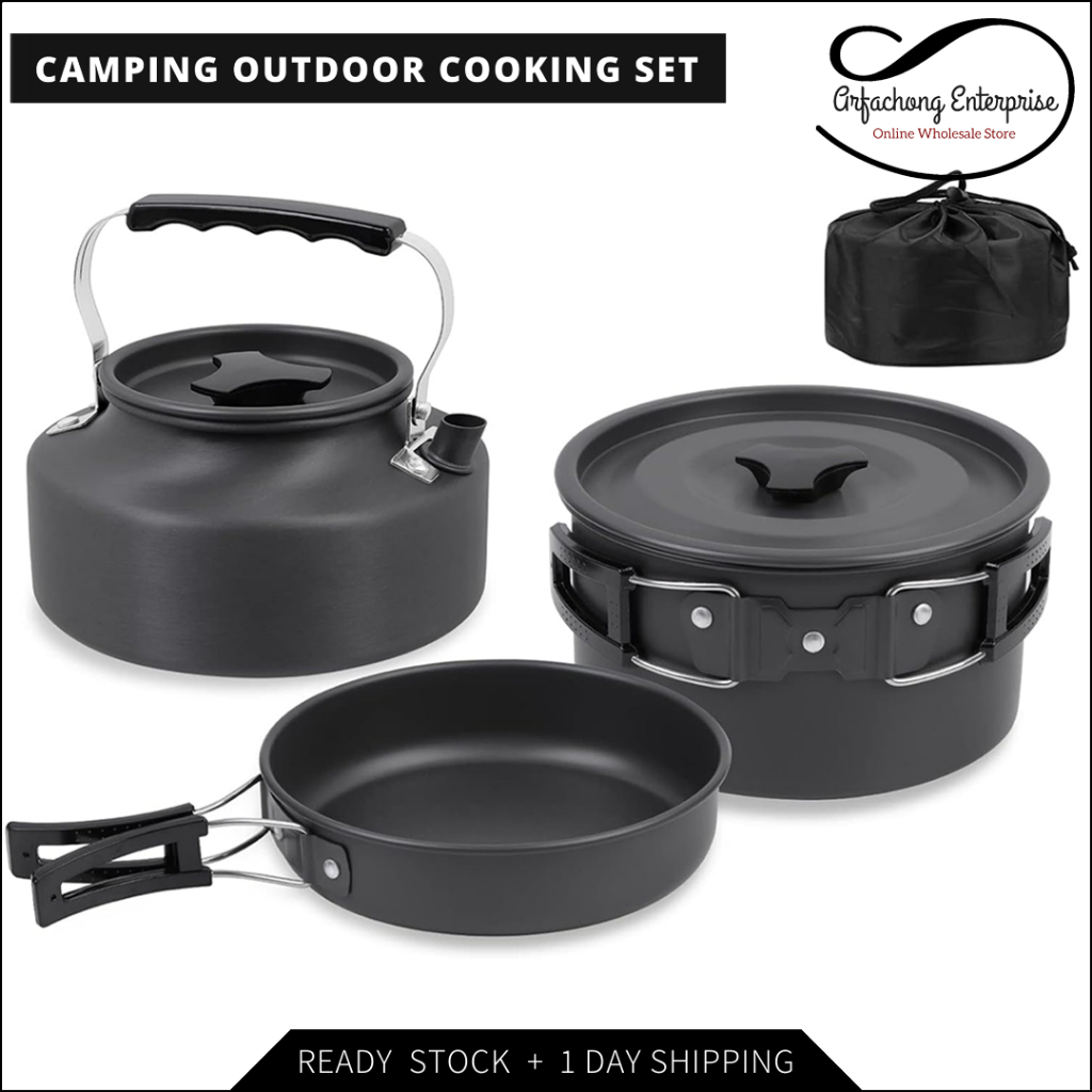 3 IN 1 Camping Outdoor Cookware Set Cooking Set Kettle Tents Chair ...