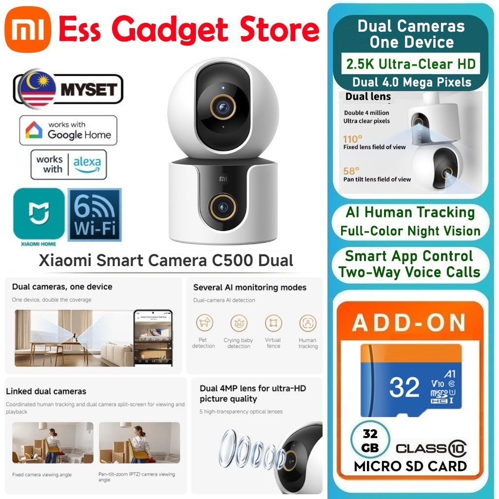 Xiaomi CCTV Smart Camera Dual CAM Edition C300 Dual 3MP 2K I C500 Dual ...