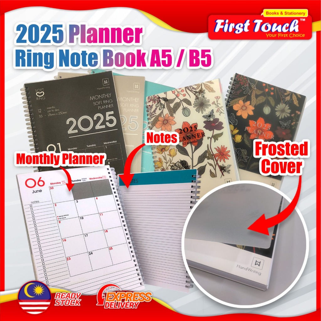 Diary 2025 Monthy Planner Soft Ring A5 / B5 Note Book Handwriting Diari ...