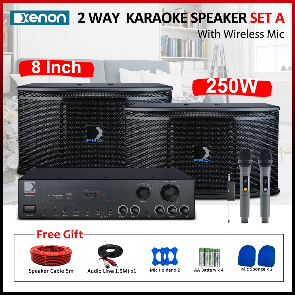 Xenon Karaoke Speaker Set 8 inch 2 Way Karaoker Speaker Full Set With ...