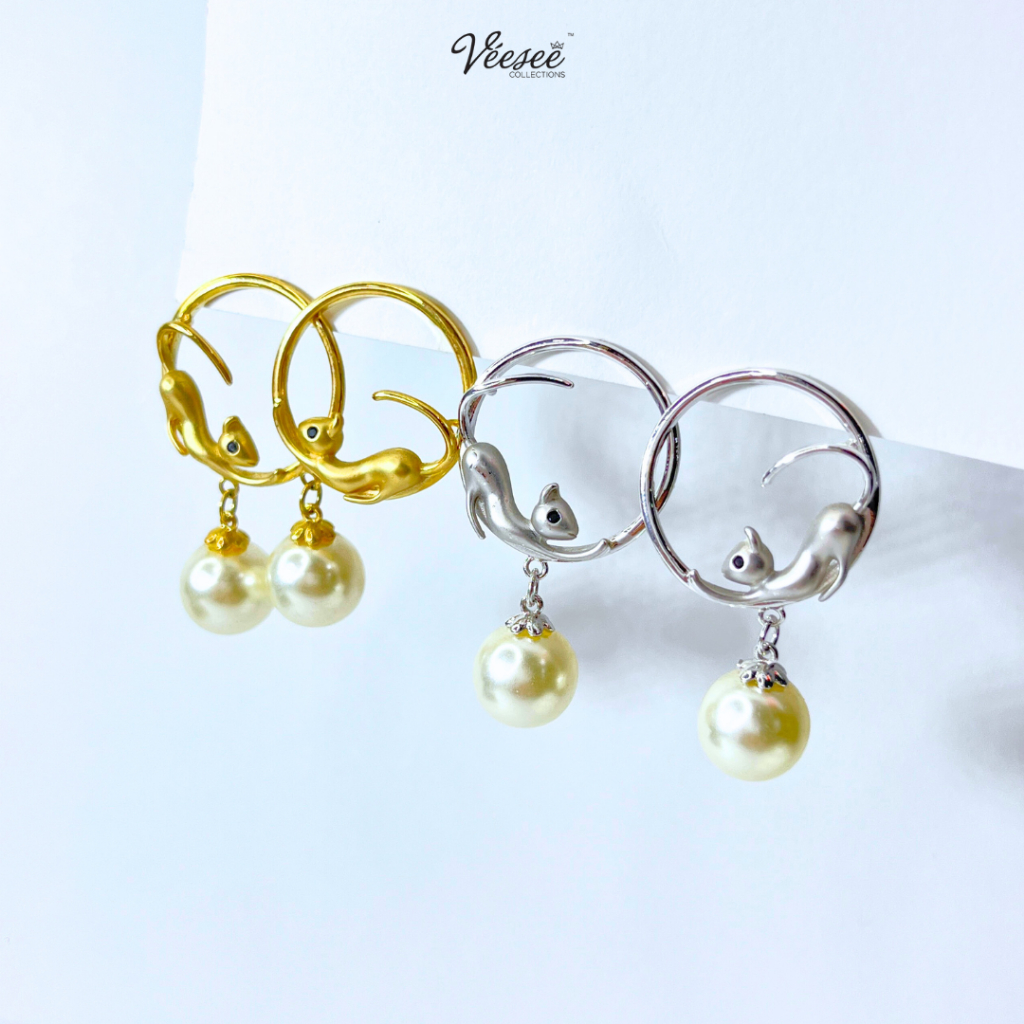 Veesee Cute Korean Ring With Mouse And Pearl Stainless Steel Stud ...