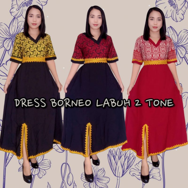 PREMIUM DRESS LABUH BORNEO LACE KUNING ( DRESS 2 TONE ) | Shopee Malaysia