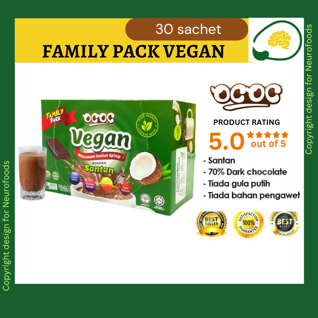 OCOC Family Pack Vegan Dark Chocolate drink Plant-Based Coconut Milk Dr Rizal 30 sachet minuman ...