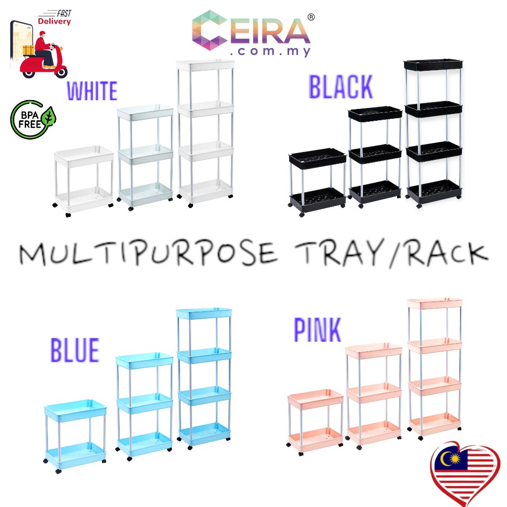 CEIRA 2 Tier Plastic Multipurpose Rack W/Wheels/Organize Storage Shelf ...