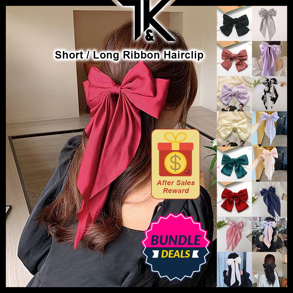[LOCAL] Large Double Satin Ribbon Spring Hair Clip Korean Fashion ...