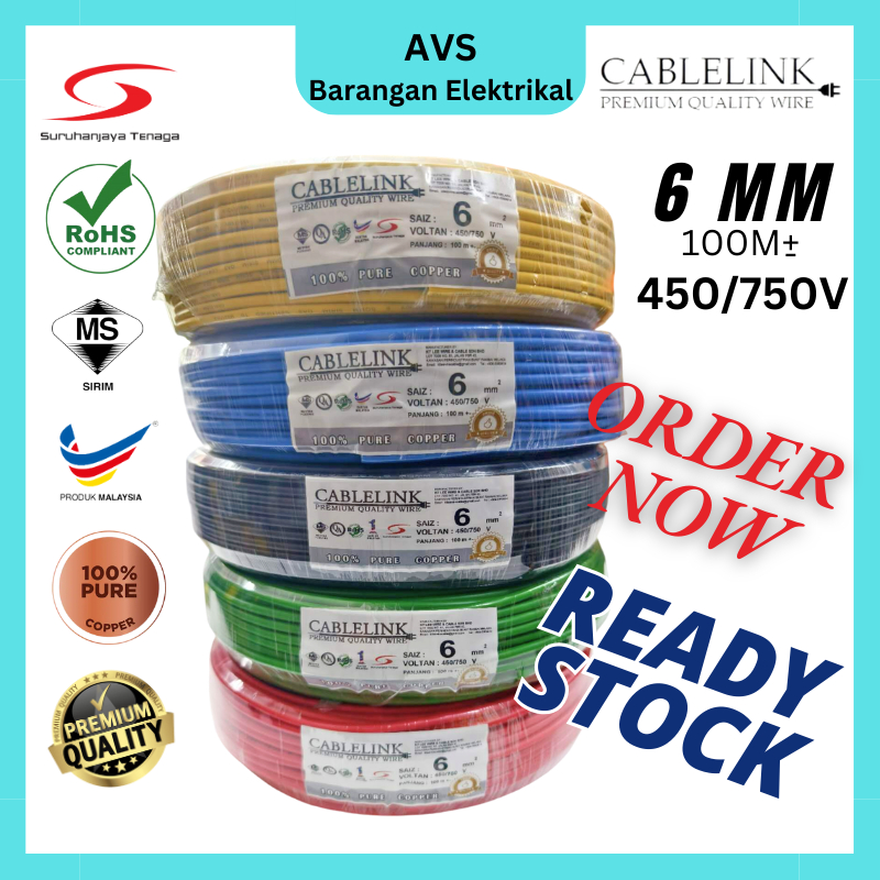 CABLELINK CABLE 6MM COPPER WIRE WAYAR ELEKTRIK KABEL PVC INSULATED ...