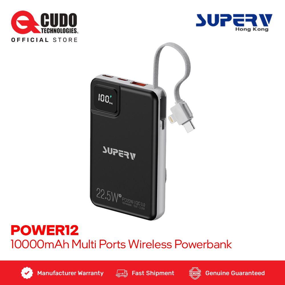 SuperV 10000mAh Real Time Digital Display Multi-Wired & Wireless Power ...