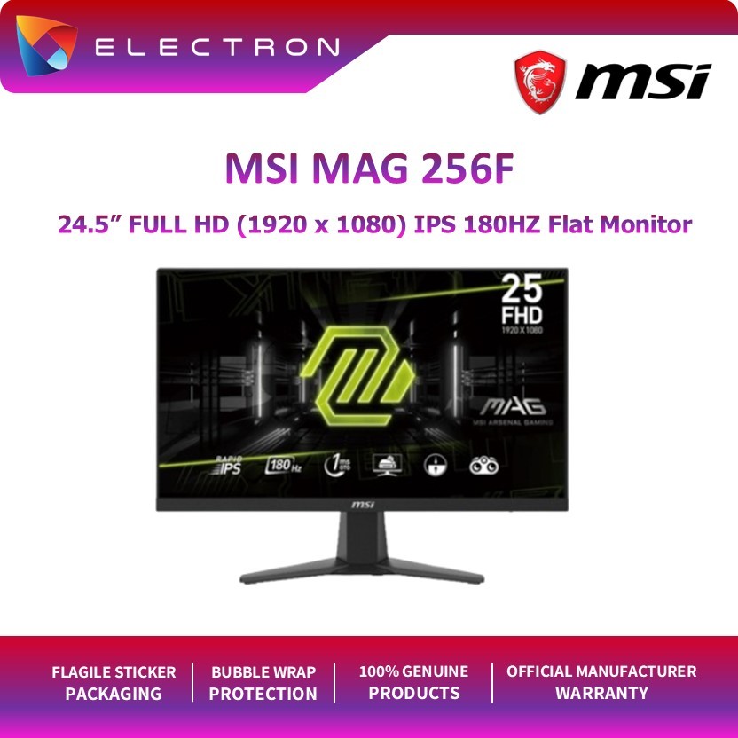 MSI MAG 256F 24.5" FHD 180Hz Flat Gaming Monitor ( HDMI, DisplayPort ...
