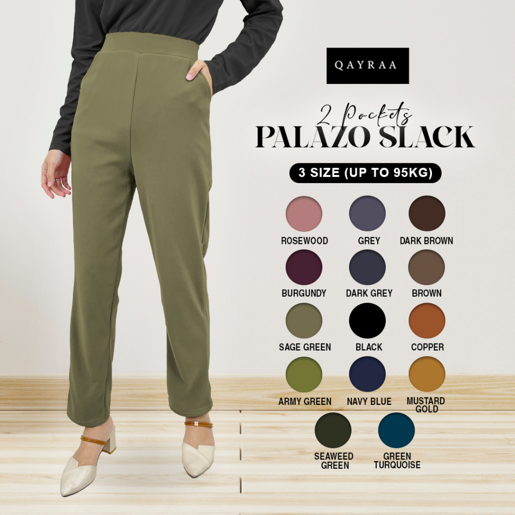 QAYRAA 2 Pocket Slack Pants Straight Pants Scuba Cotton- Size L-2XL ...