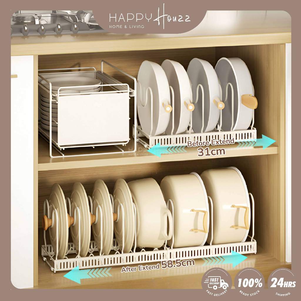 【READY STOCK】HAHO Adjustable Extendable Pot Pan Rack Dish Plate Storage ...