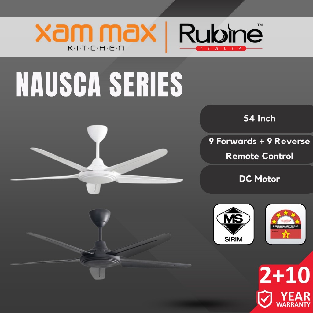 Rubine Ceiling Fan / DC Motor / 54 Inch / 5 Blades / With Remote Control 9 Forwards 9 Reverse ...
