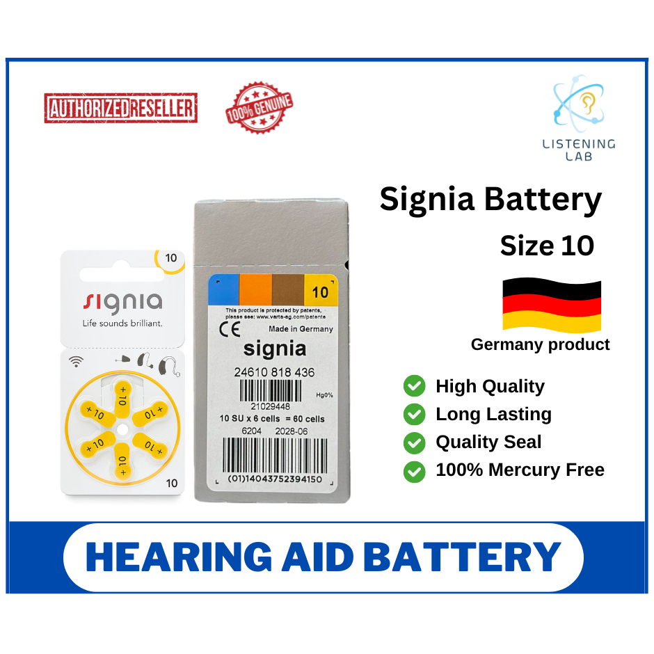 Signia Size 10 Hearing Aids Battery Zinc - Air x 10 packs (1 box, 60 ...