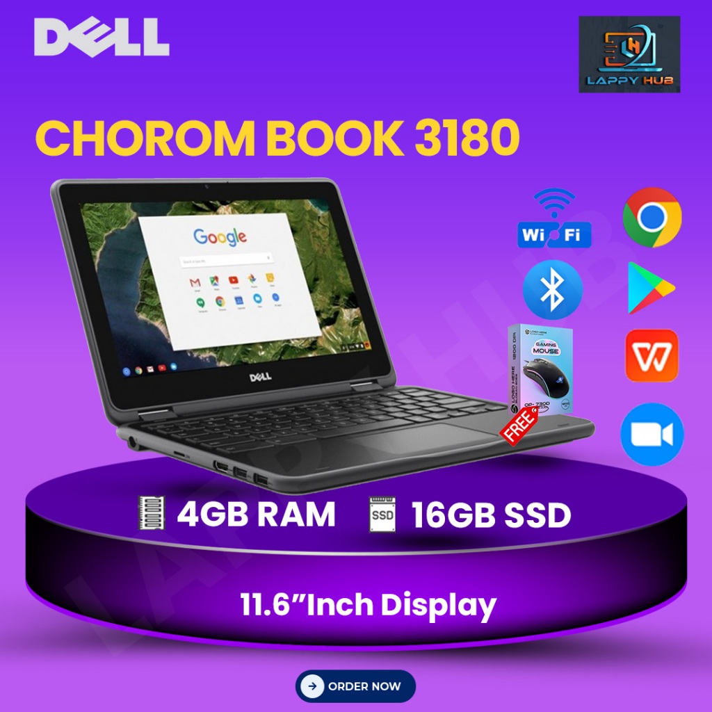 Dell Chromebook 3180 Laptop PC, Intel Celeron N3060 Processor, 4GB Ram, 64GB SSDWi-Fi ...