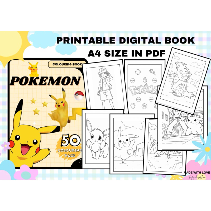 50 POKEMON PRINTABLE A4 SIZE DIGITAL COLOURING BOOK PDF FILE FOR KIDS ...