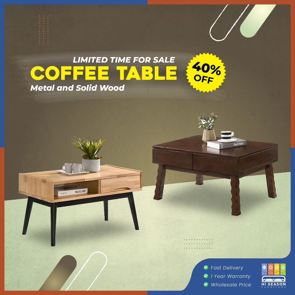 HI SEASON Metal with Solid Coffee Table/Kayu Meja Kopi/Ruang Tamu Meja ...