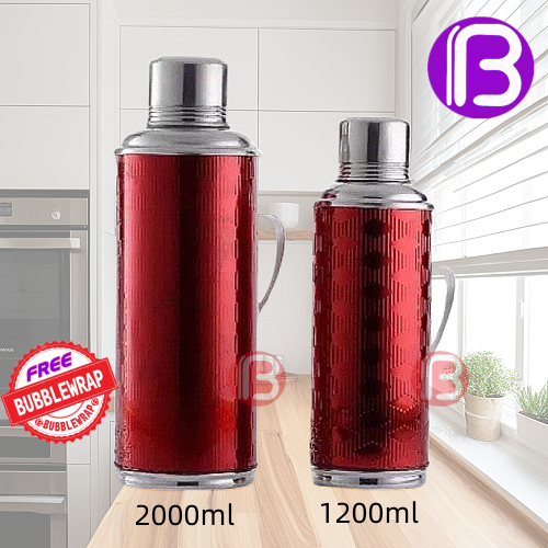 Traditional Glass Vacuum Flask Red 1.2L/2L / Thermos Merah / Thermal ...