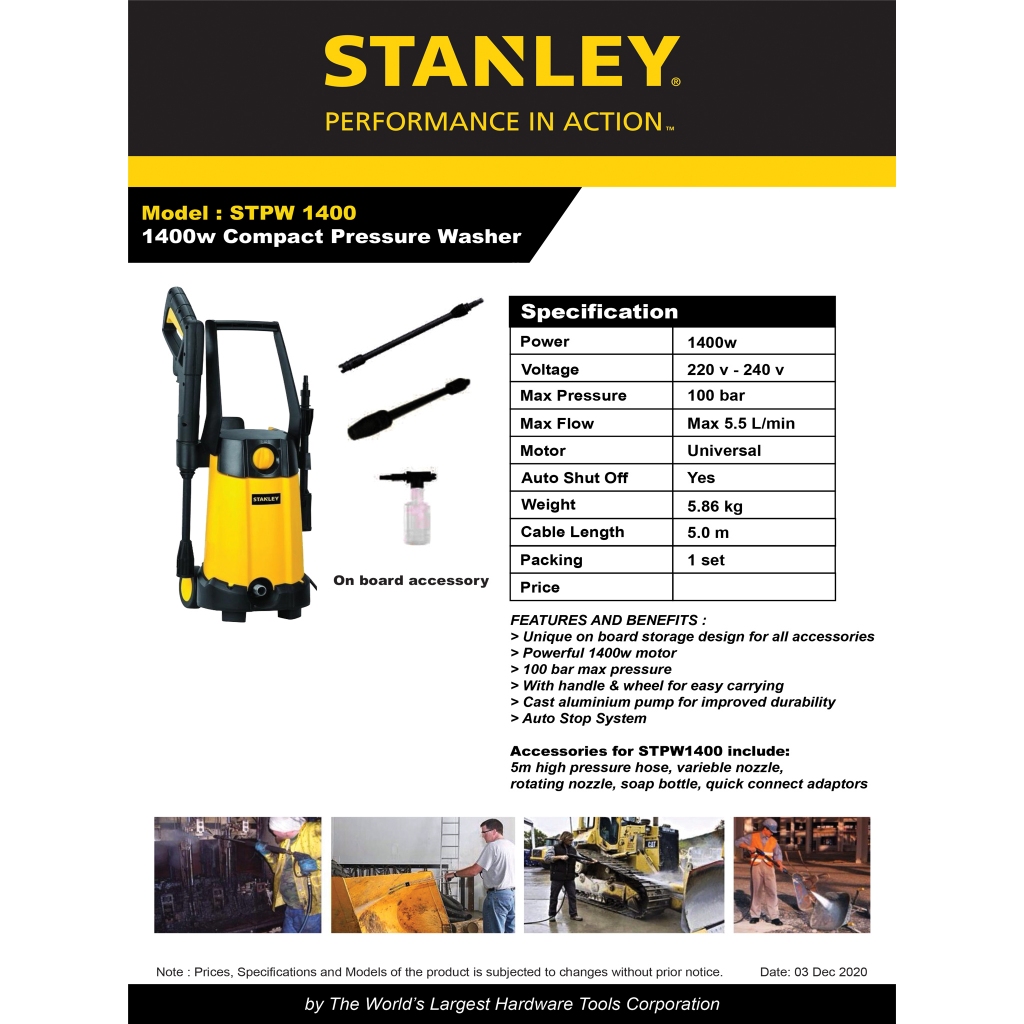 Stanley High Pressure Cleaner Water Jet STPW1400 100bar | Shopee Malaysia