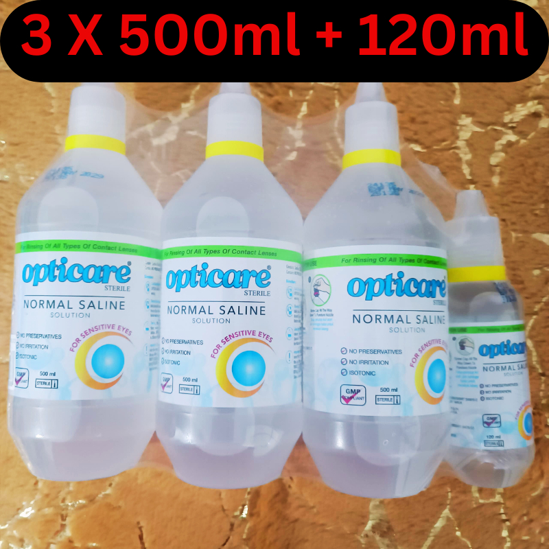 Opticare sterile Normal Saline Solution 3 x 500ml + 120ml Expiry Date ...