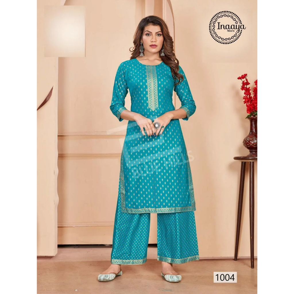 Inaaya Fabric Rayon Embroidered Kurti with Plazzo | Shopee Malaysia