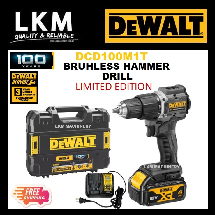 DEWALT 100 Year Anniversary Limited Edition DCD100M1T-GB Black Combi ...