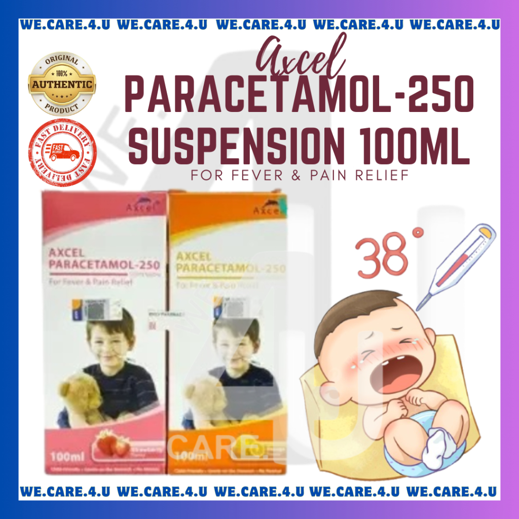AXCEL PARA-CE-TAMOL - 250 SUSPENSION 100ML (ORANGE/STRAWBERRY) FOR CHILDREN TO RELIEVE PAIN ...