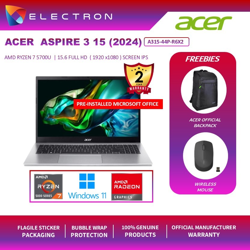 Acer Aspire 3 A315-44P-R6X2 15.6'' FHD Laptop Pure Silver (Ryzen 7 5700U,16GB,512GB SSD,ATI,W11 ...