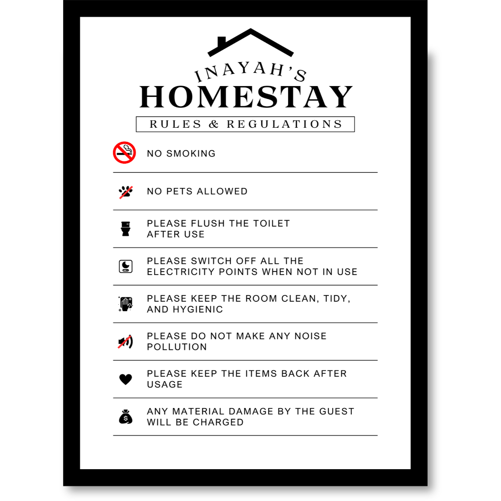 Custom AIRBNB/Homestay House Rules Minimalist Wall Art Frame Poster ...