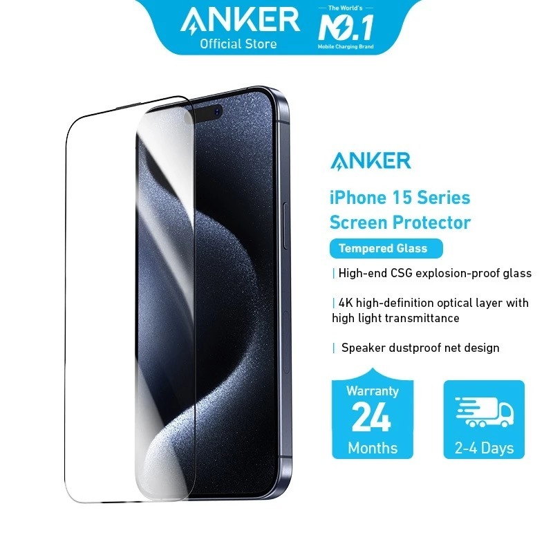 Anker A72 iPhone 15 Series Screen Protector (Tempered-Glass, Easy ...