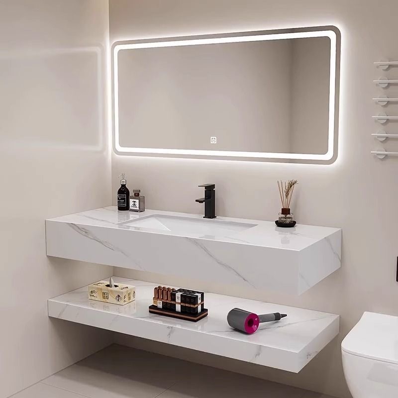 Double Layer Bathroom Table Stone Plate Bathroom Cabinet Combination ...