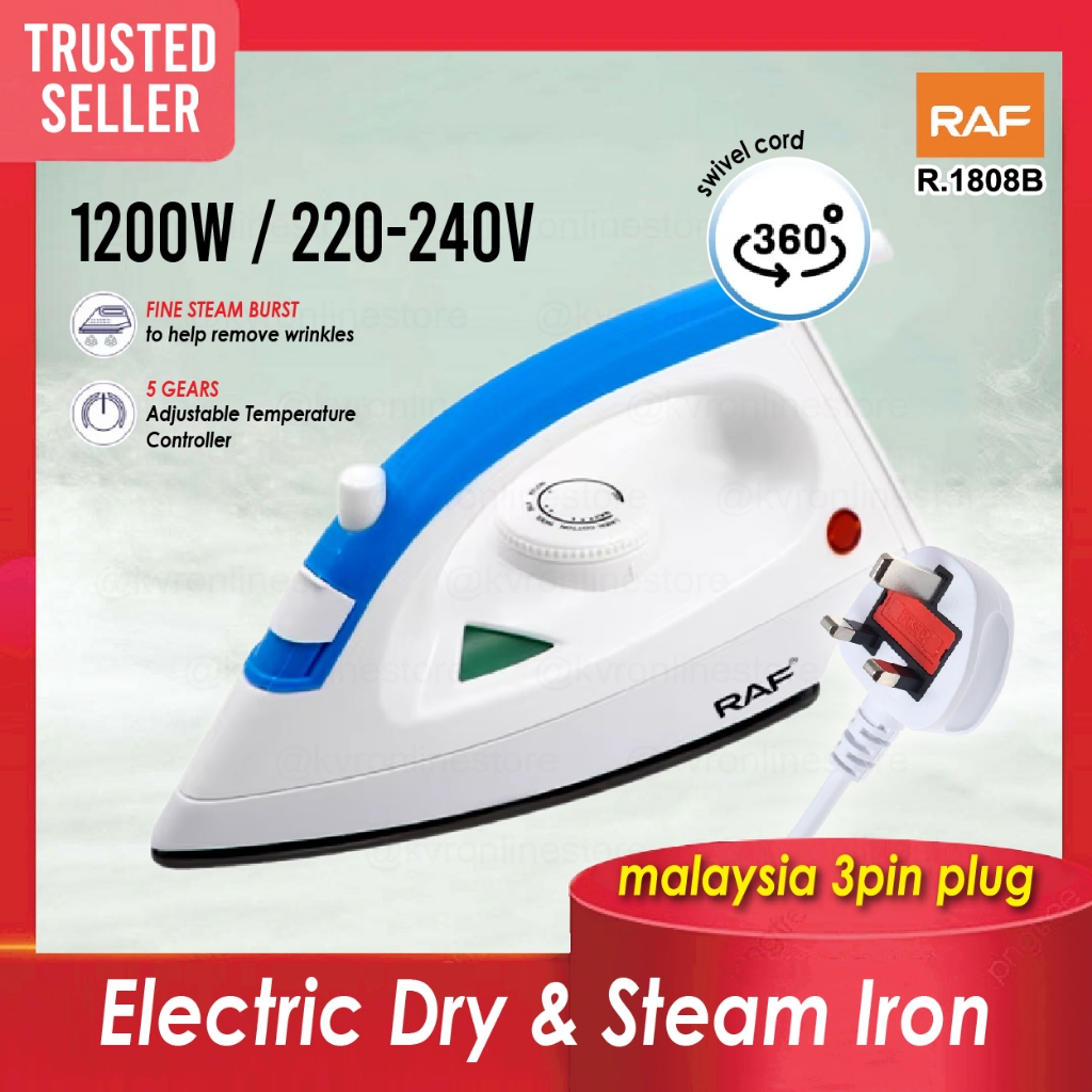 RAF R.1808B Electric Steam Iron 1200W Adjustable Control Temperature Spray Steam Dry Function ...